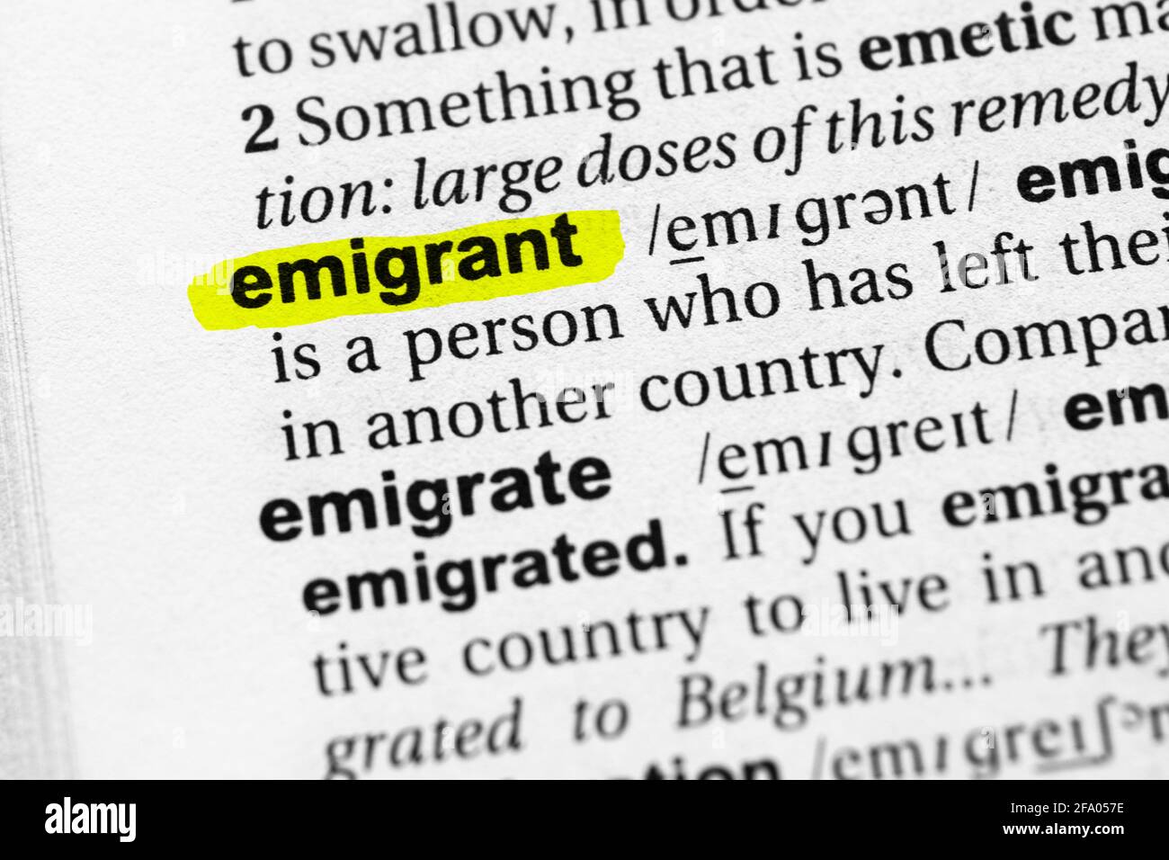 Highlighted word emigrant concept and meaning Stock Photo - Alamy