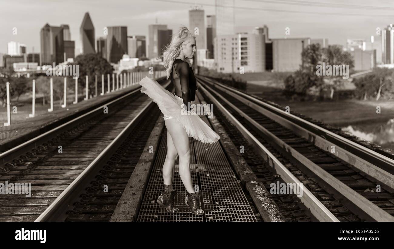 Ballerina on the Train Tracks Stock Photo - Alamy