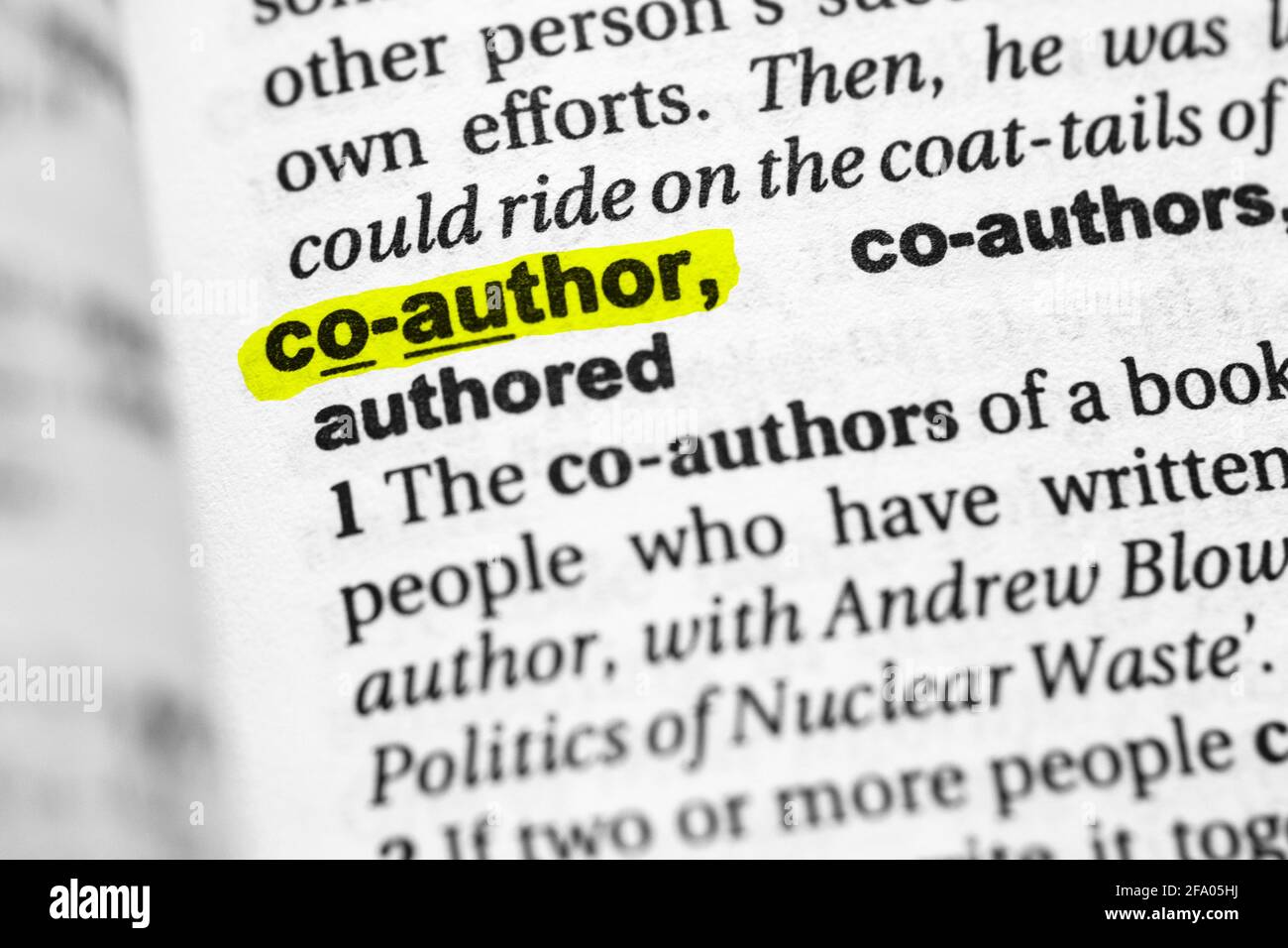 Highlighted word co author concept and meaning Stock Photo - Alamy