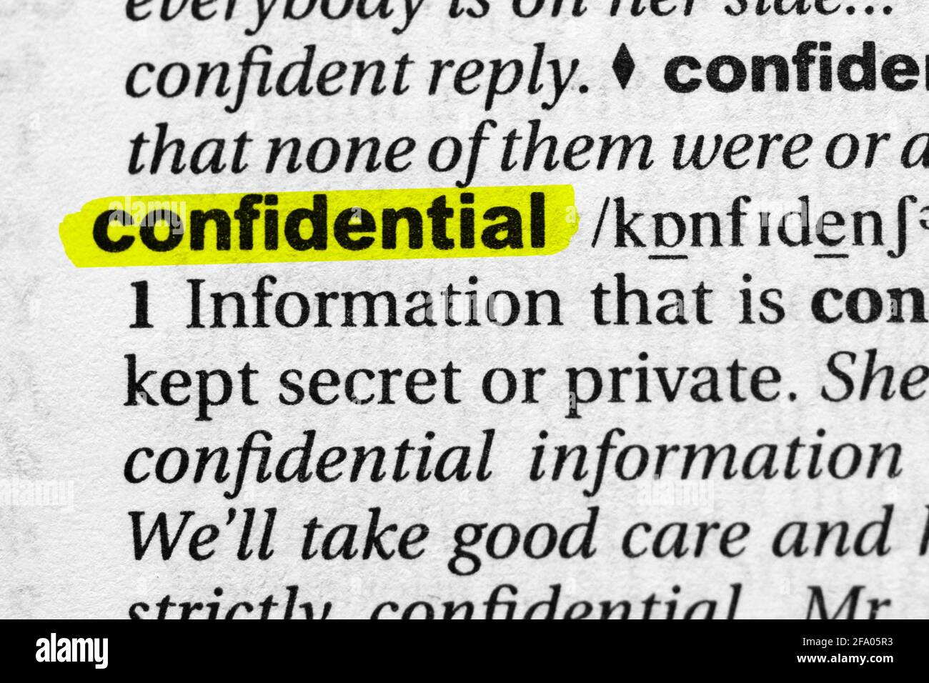Highlighted word confidential concept and meaning Stock Photo - Alamy
