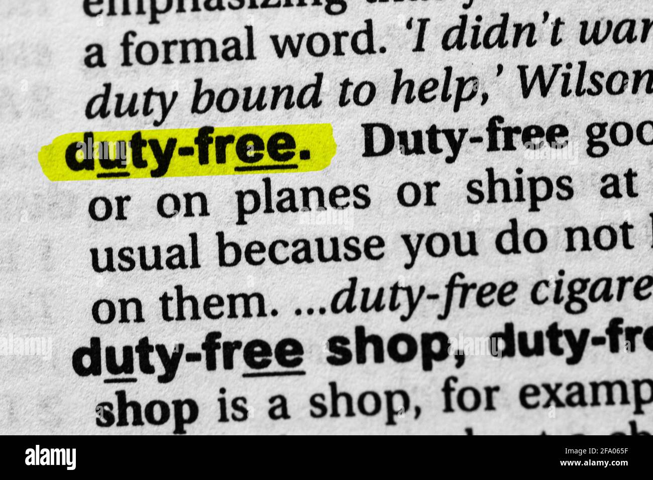 Highlighted word duty free concept and meaning Stock Photo - Alamy