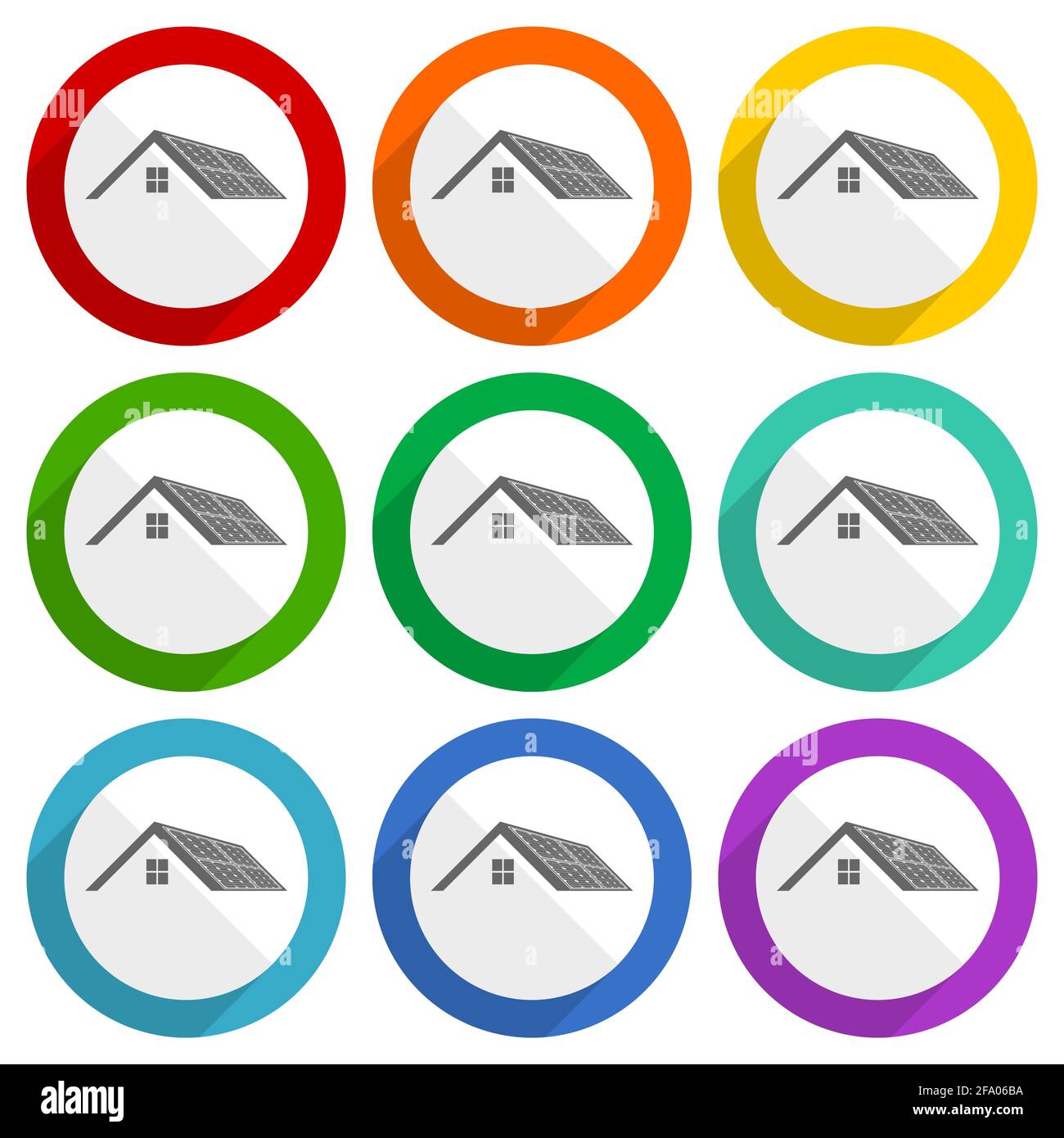 Solar panels on roof of a house, clean energy, power vector icons, set ...