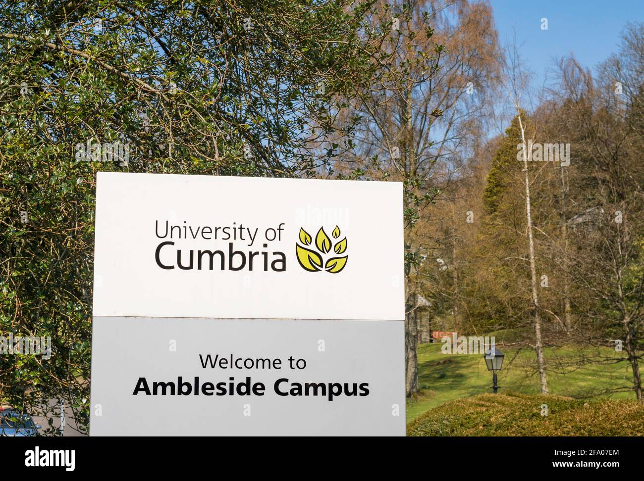 Sign and logo for the University of Cumbria Ambleside Campus, Cumbria ...