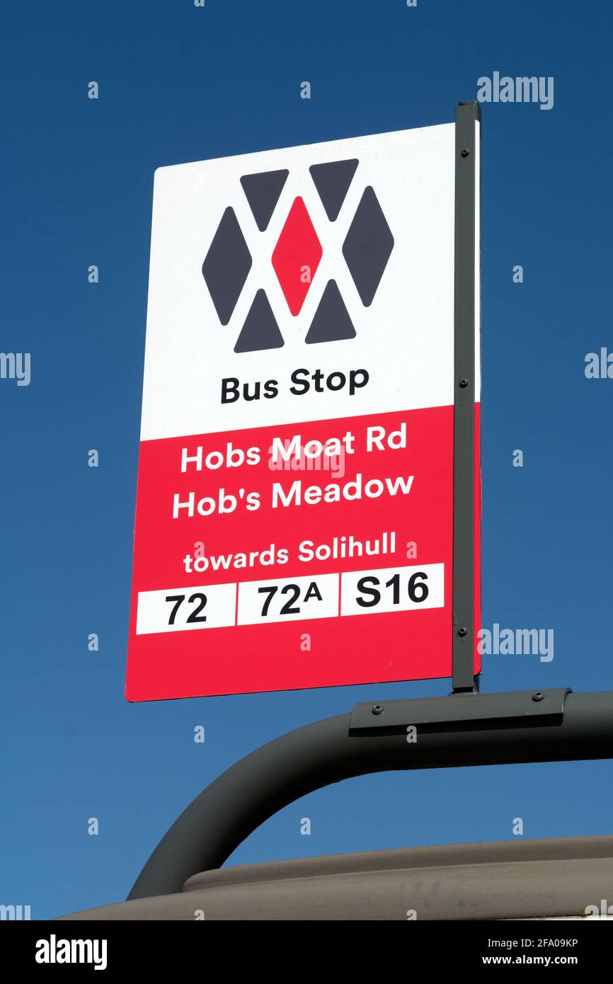 Bus stop sign in Hobs Moat Road, Olton, West Midlands, England, UK ...