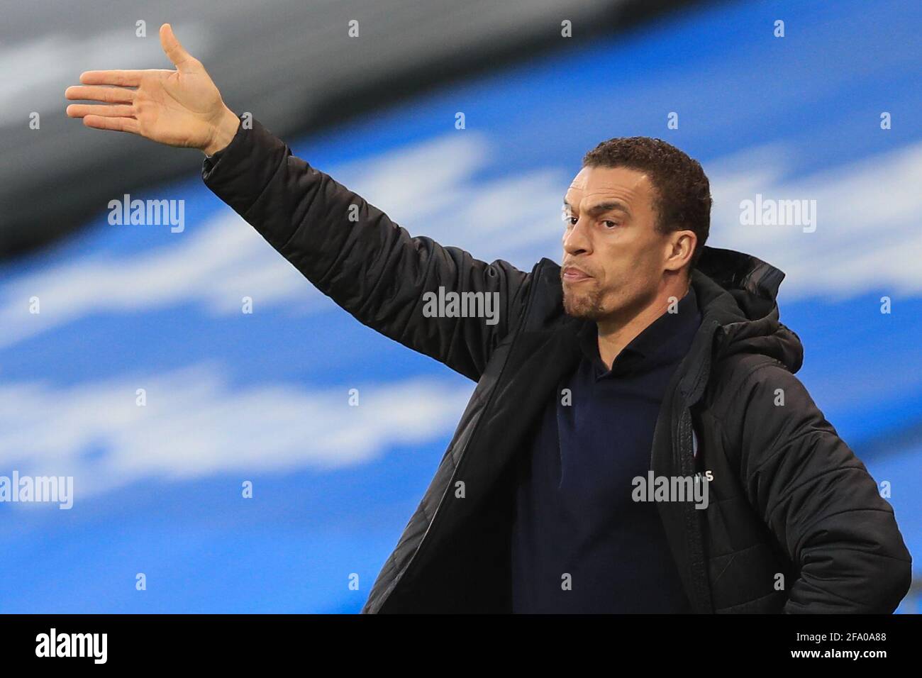 Huddersfield, UK. 21st Apr, 2021. Valérien Ismaël manager of Barnsley ...