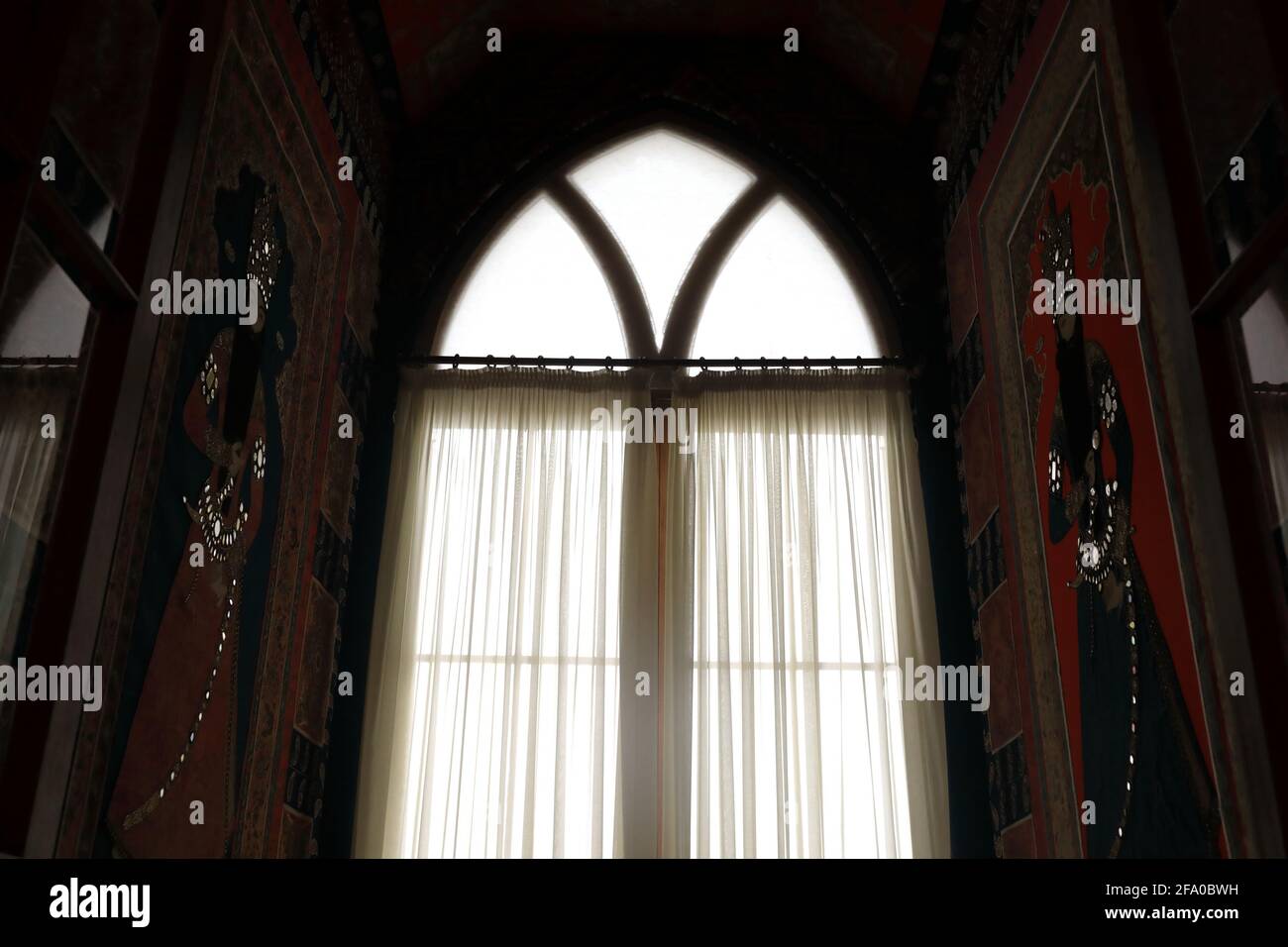 View of window with curtains in old mansion Stock Photo - Alamy