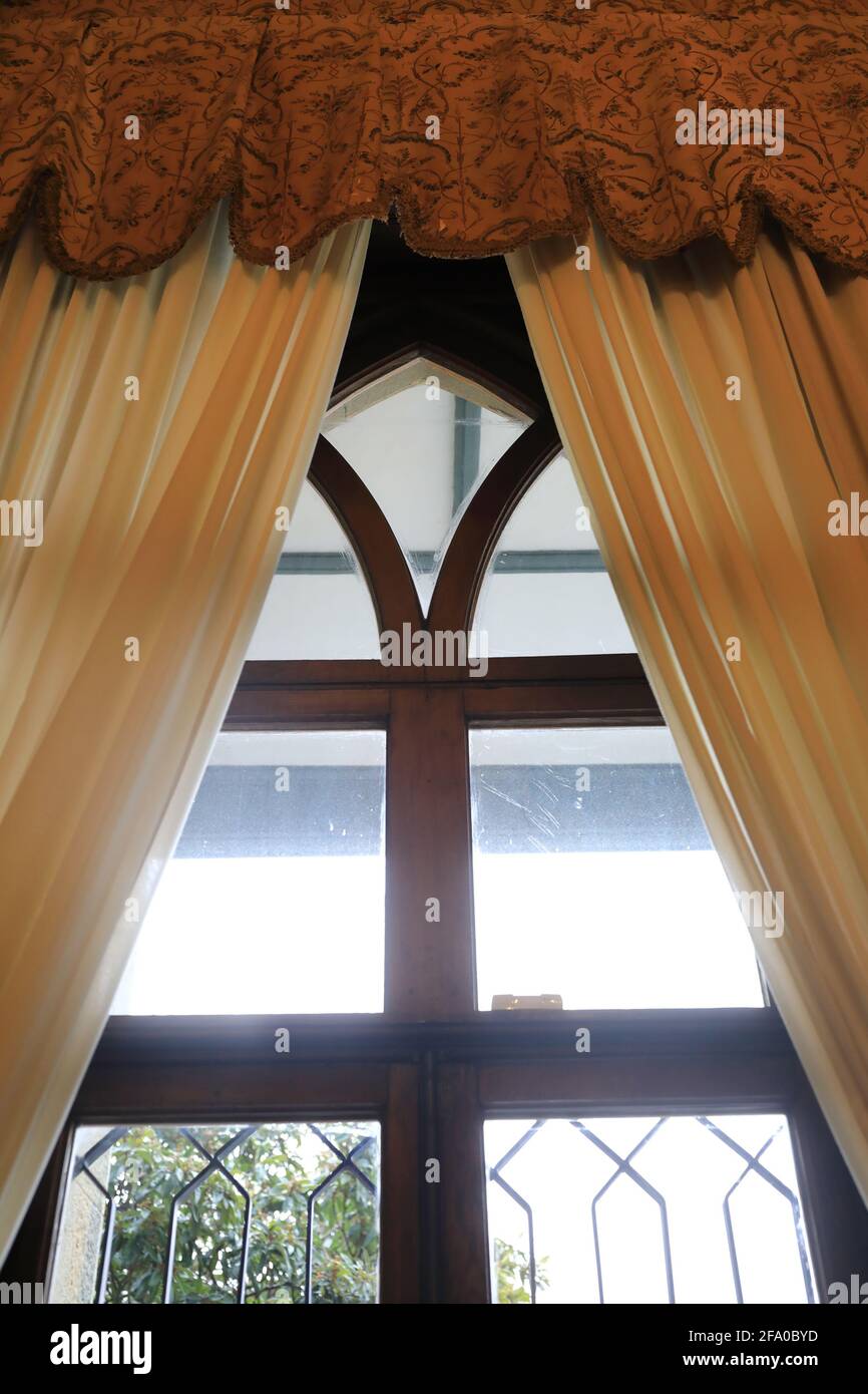 View of window with curtains in old palace Stock Photo - Alamy