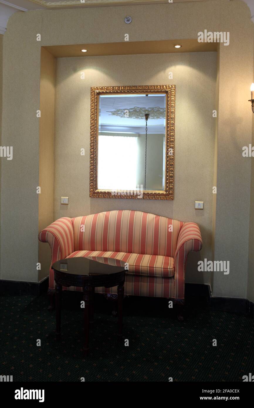 Decor in a hotel lobby at night Stock Photo - Alamy
