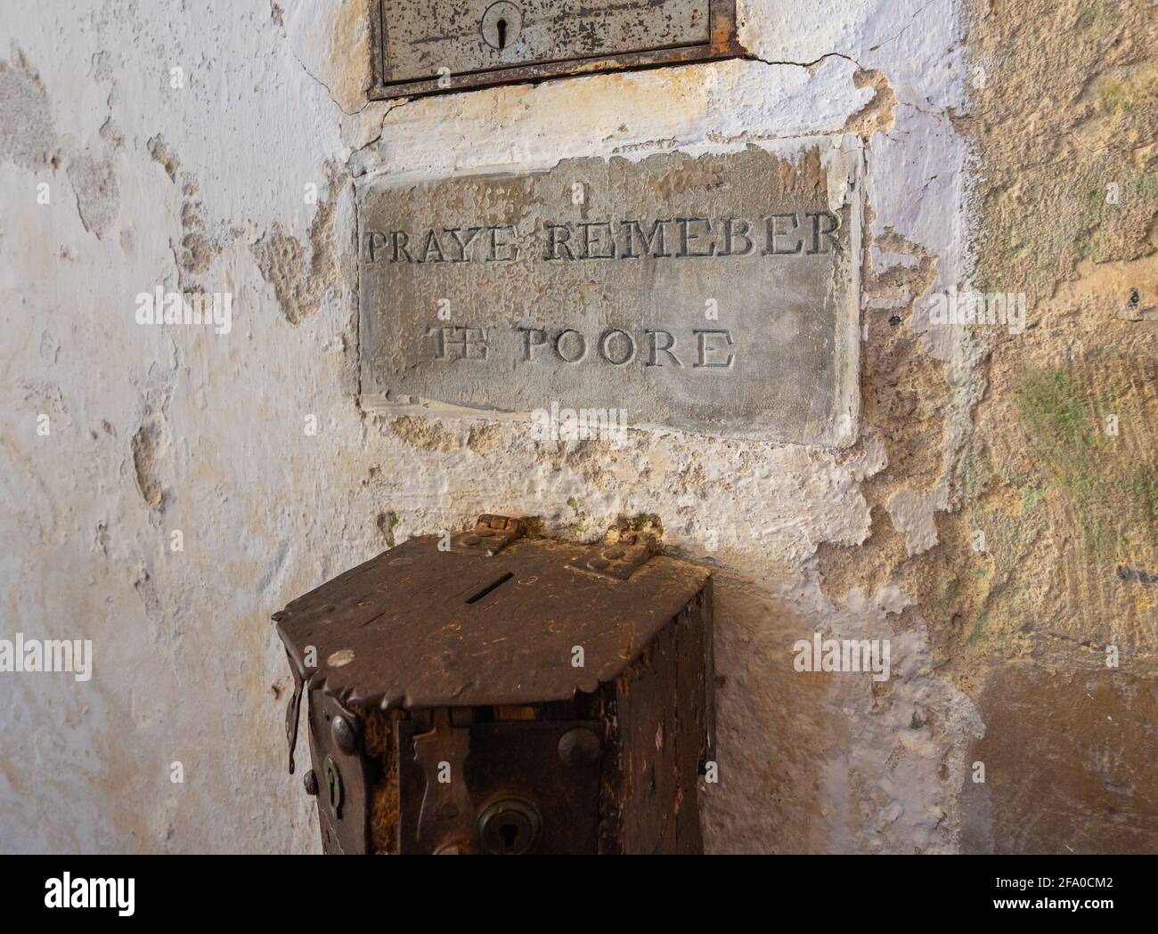 Historic poorbox (poor box), probably 17th century, for collecting ...