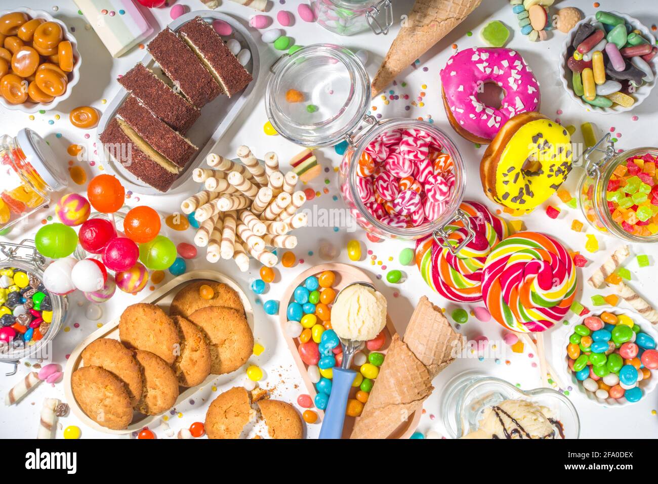 Selection of colorful sweets. Set of various candies, chocolates ...