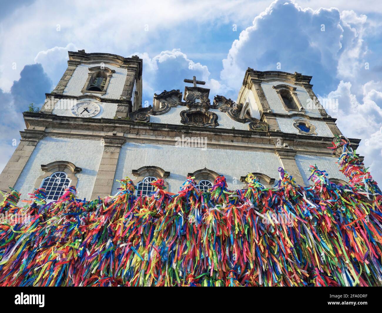 Bonfim Church facade with colored ribbons on the grid Stock Photo - Alamy