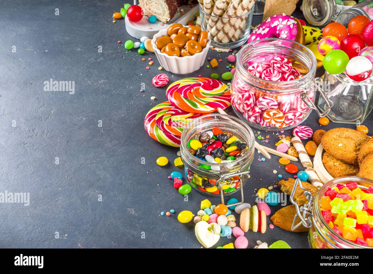 Selection of colorful sweets. Set of various candies, chocolates ...