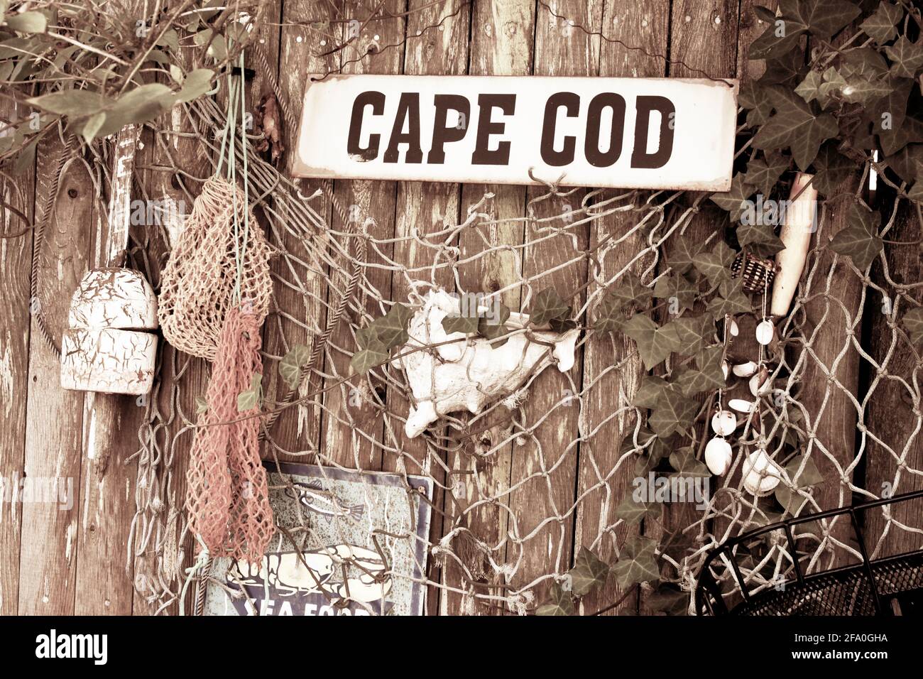 Cape Cod Fence With Shells Vintage Tone--Retro Look Stock Photo - Alamy