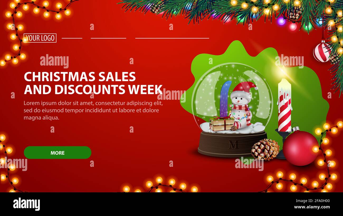Christmas sales and discount week, modern red discount banner with snow ...