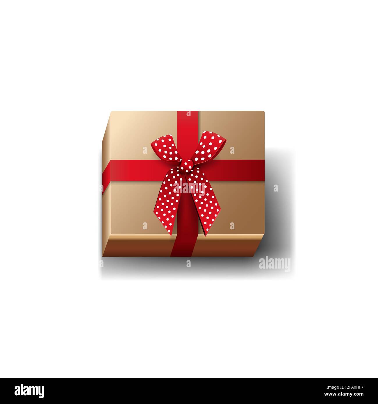 Kraft paper gift box with red bow isolated on white background, top ...