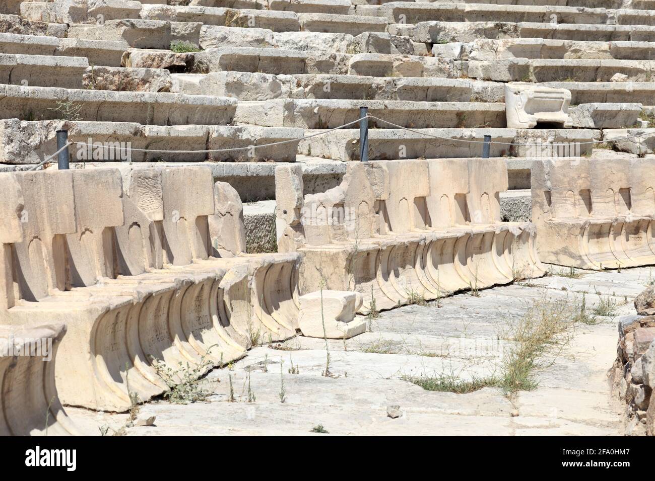 Marble thrones in the Theater of Dionysus near Acropolis, Athens ...