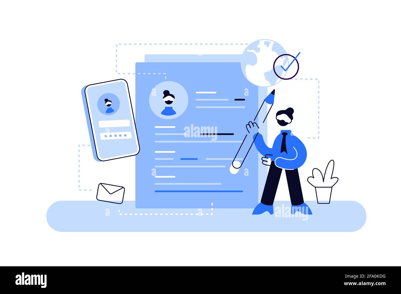 Vector art with cartoon man and Curriculum Vitae on white Stock Vector ...