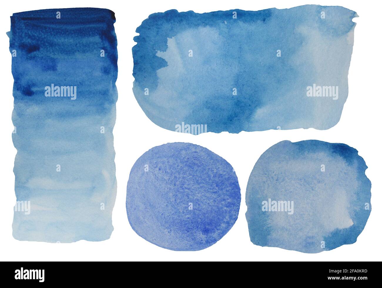 set Blue watercolor stains. Watercolor. Smooth transition of wet paint ...