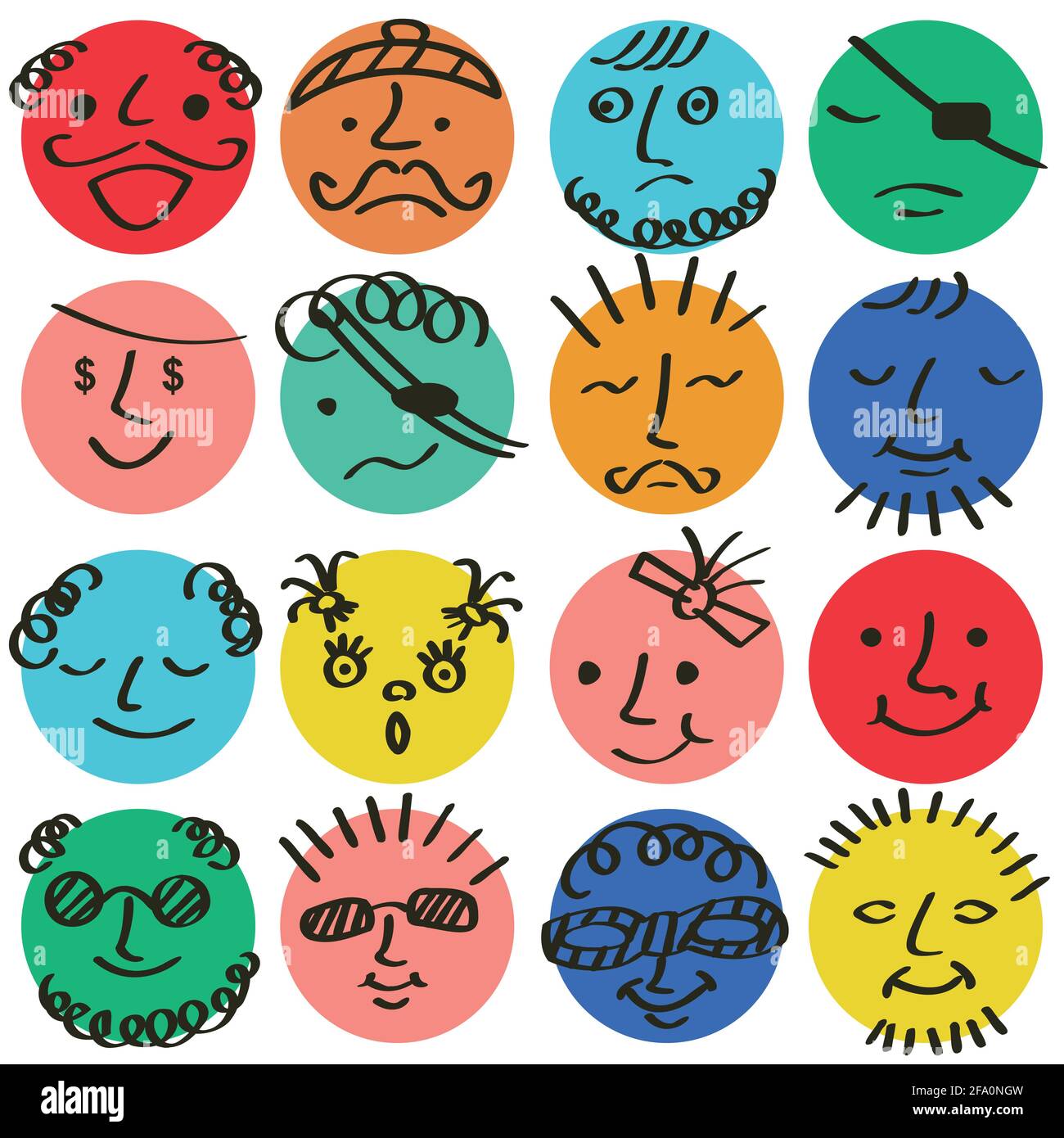 Round abstract colored comic faces with various emotions Stock Vector ...