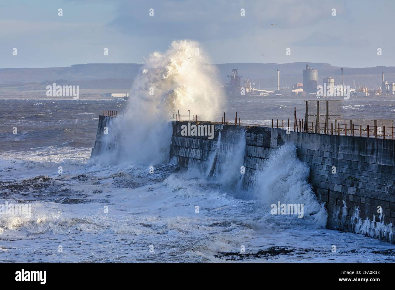 Huge Waves Crashing up a Sea Wall at Hartlepool Headland, County Durham ...