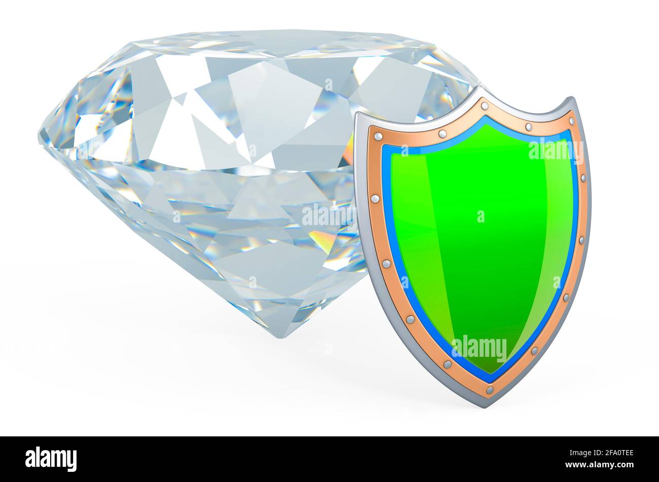 Diamond with shield, 3D rendering isolated on white background Stock ...