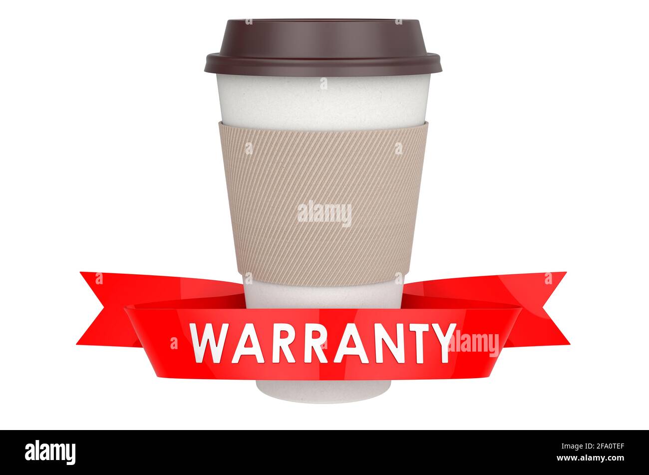 Disposable cup of coffee warranty concept. 3D rendering isolated on ...