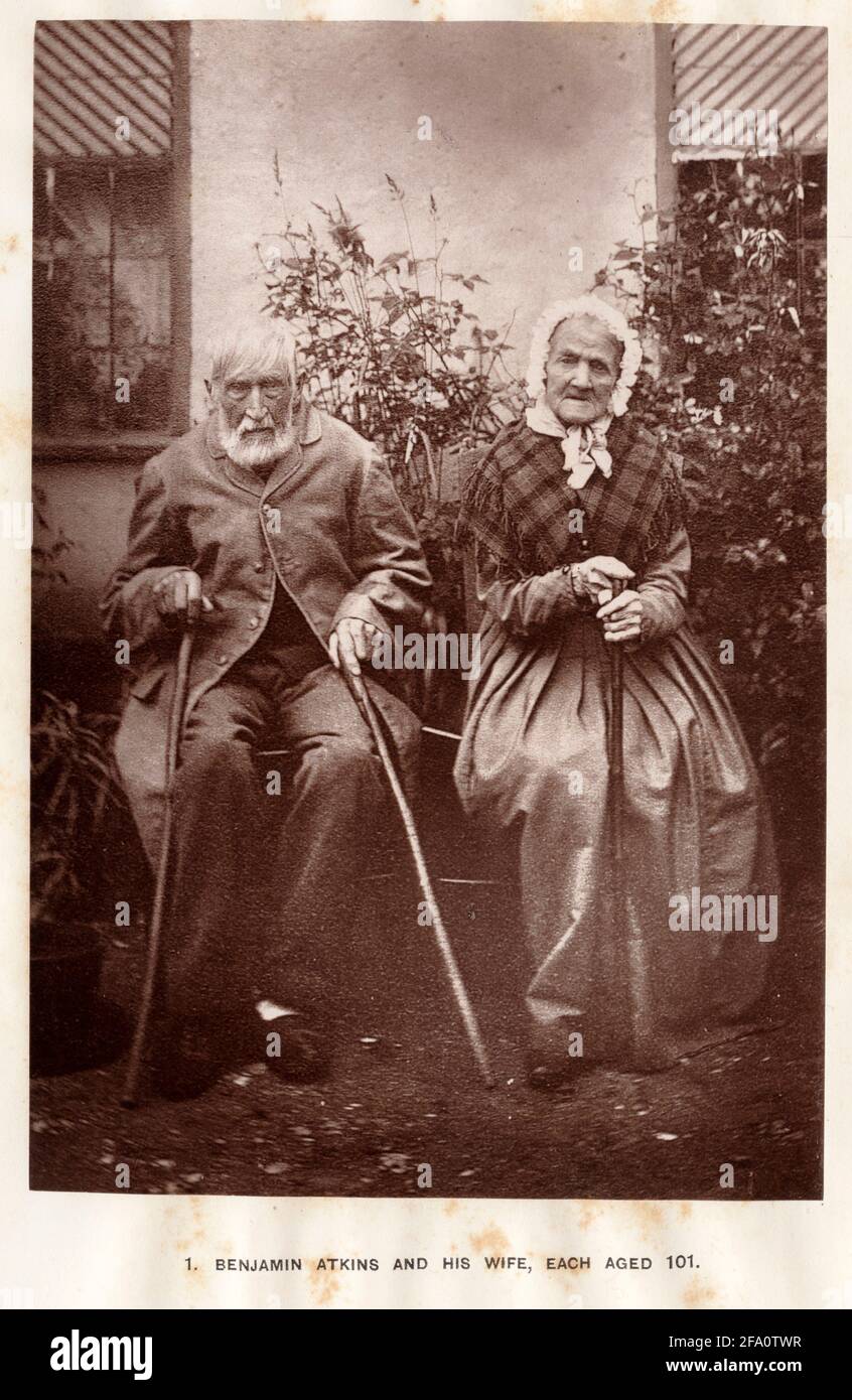 Portrait of Benjamin Atkins and his wife, each aged 101, 1889 ...