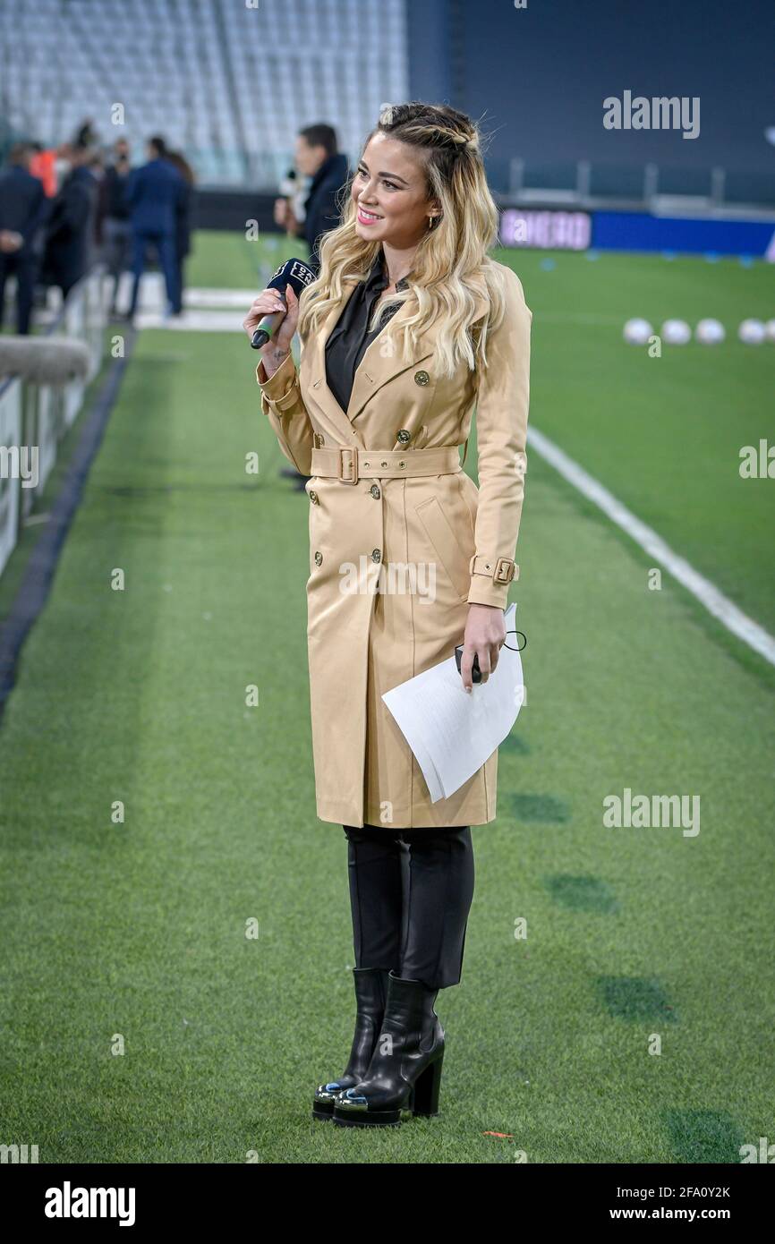 Turin, Italy. 22nd Apr, 2021. Turin. Diletta Leotta in the pre-match of ...