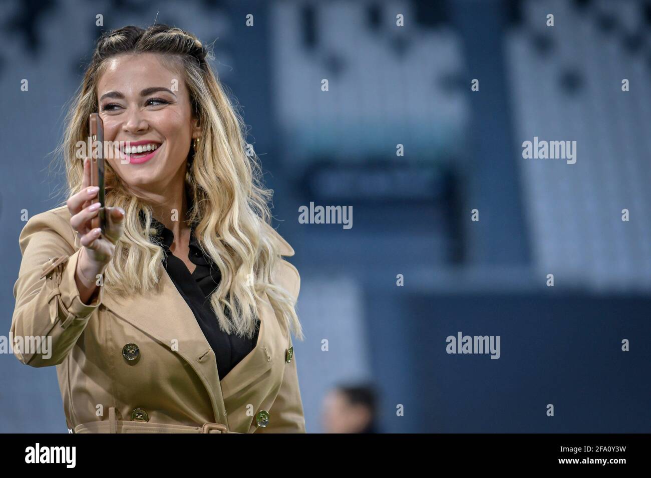 Turin, Italy. 22nd Apr, 2021. Turin. Diletta Leotta in the pre-match of ...