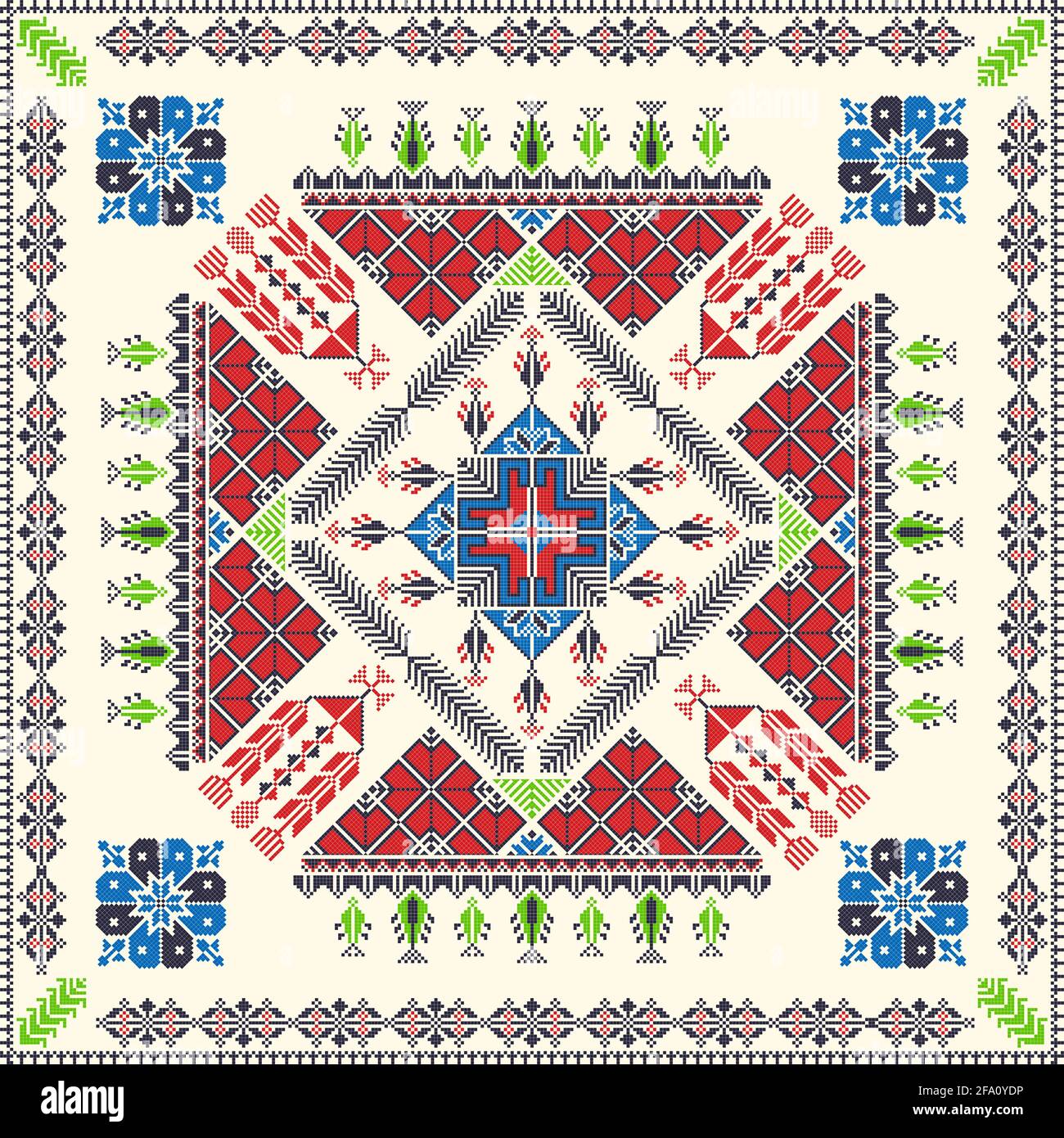 Traditional Palestinian Embroidery Pattern in colors, editable vector ...