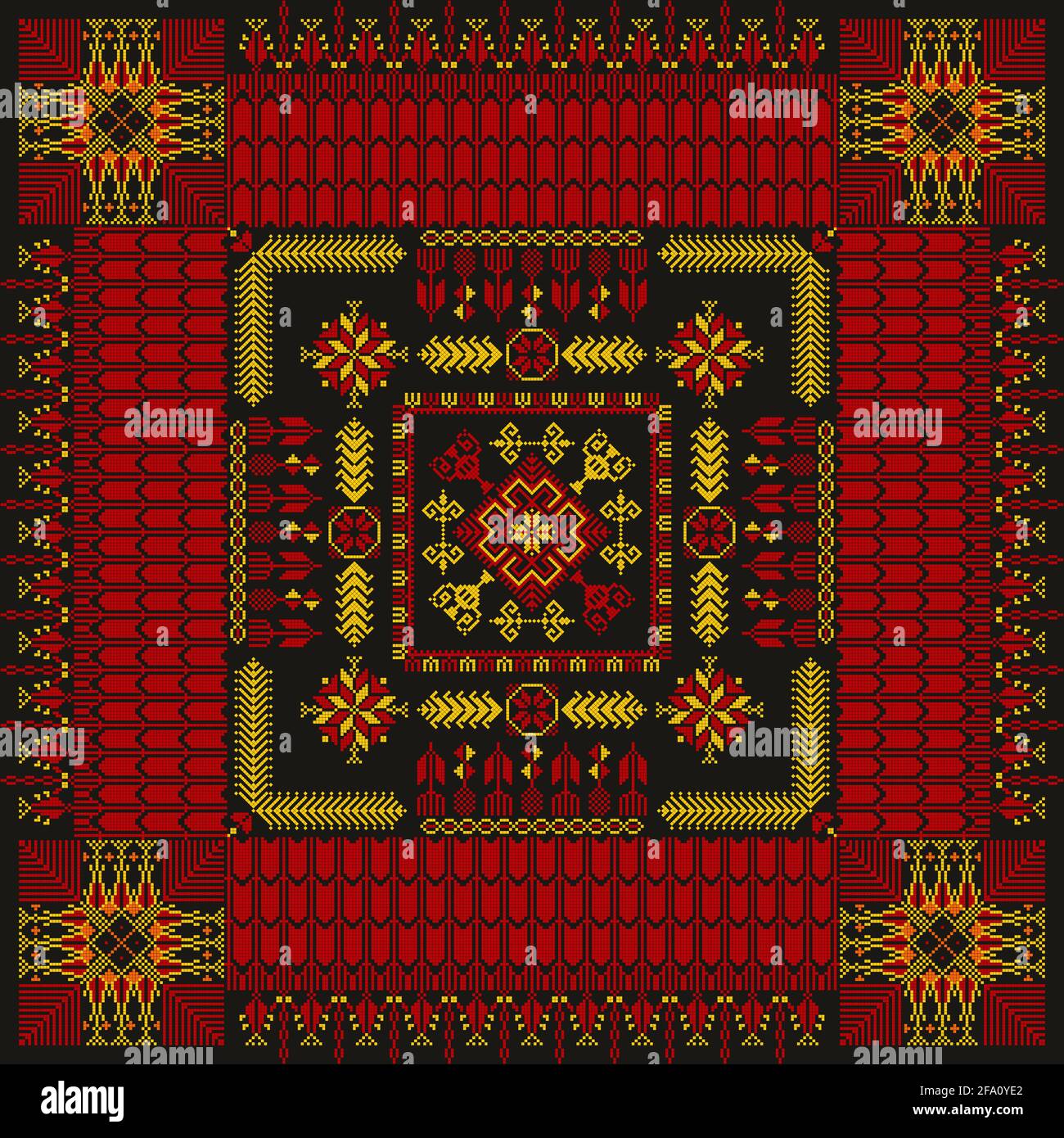 Traditional Palestinian Embroidery Pattern in colors, editable vector ...