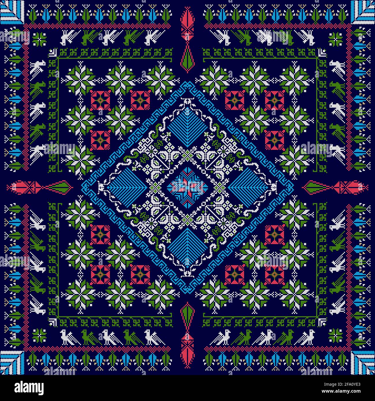 Traditional Palestinian Embroidery Pattern in colors, editable vector ...