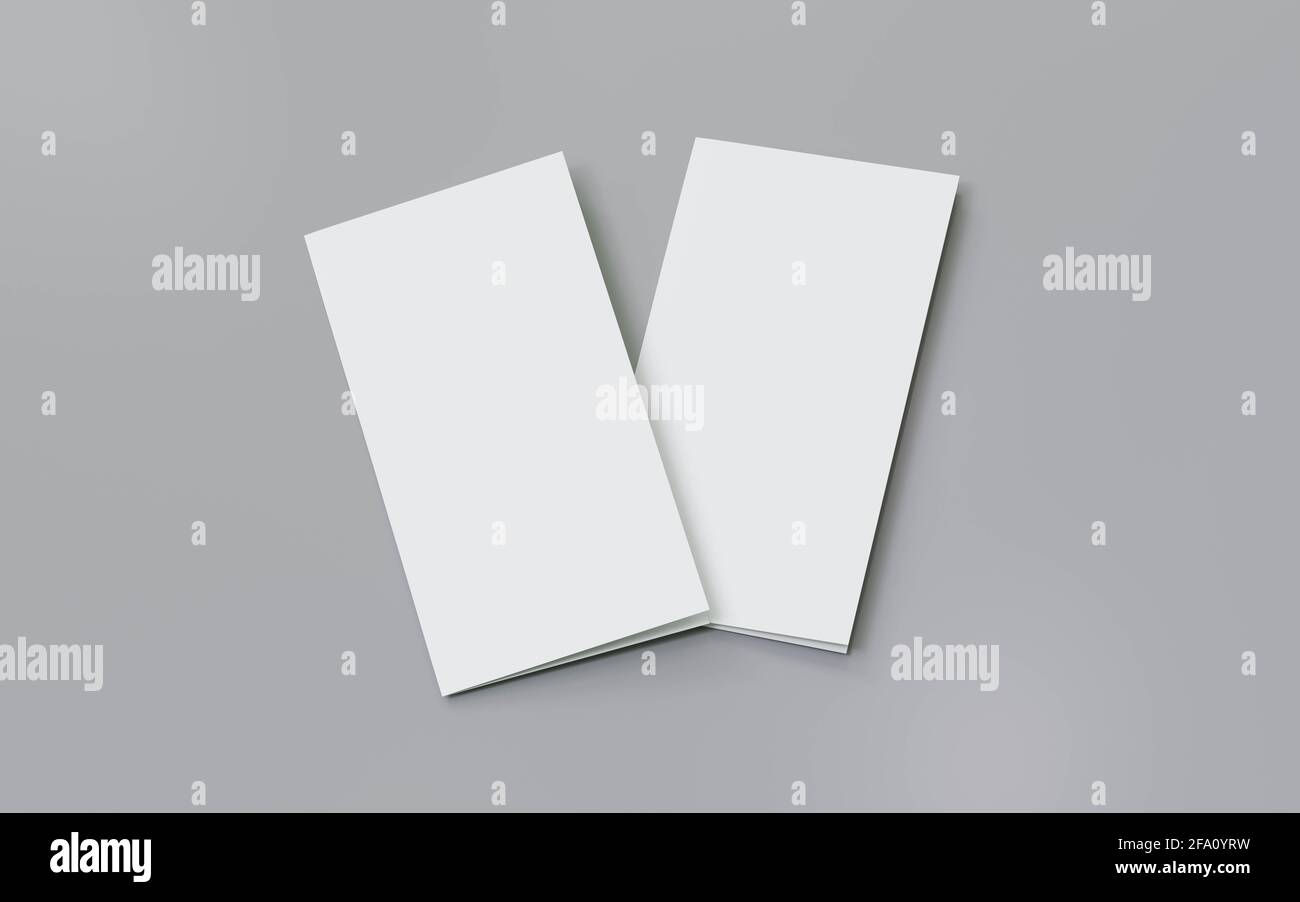 mockup with two folded blank empty flyers brochure template 3d render ...