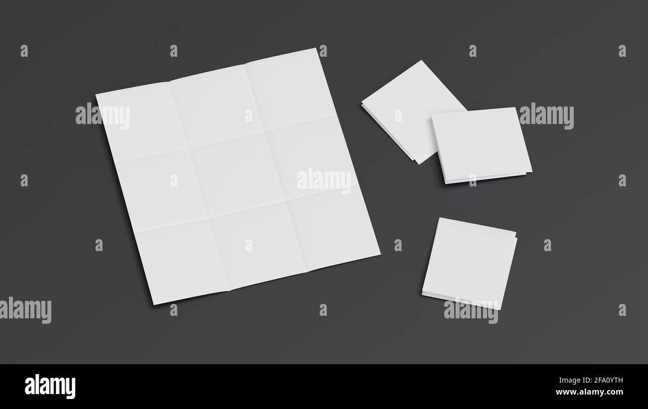 folded empty paper map mock up design on dark background 3d render ...