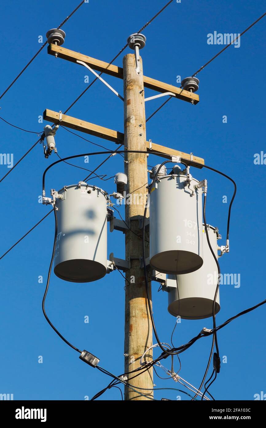 Utility Pole With Electric Transmission Lines And Transformers Stock utility-pole-with-electric-transmission-lines-and-transformers-stock