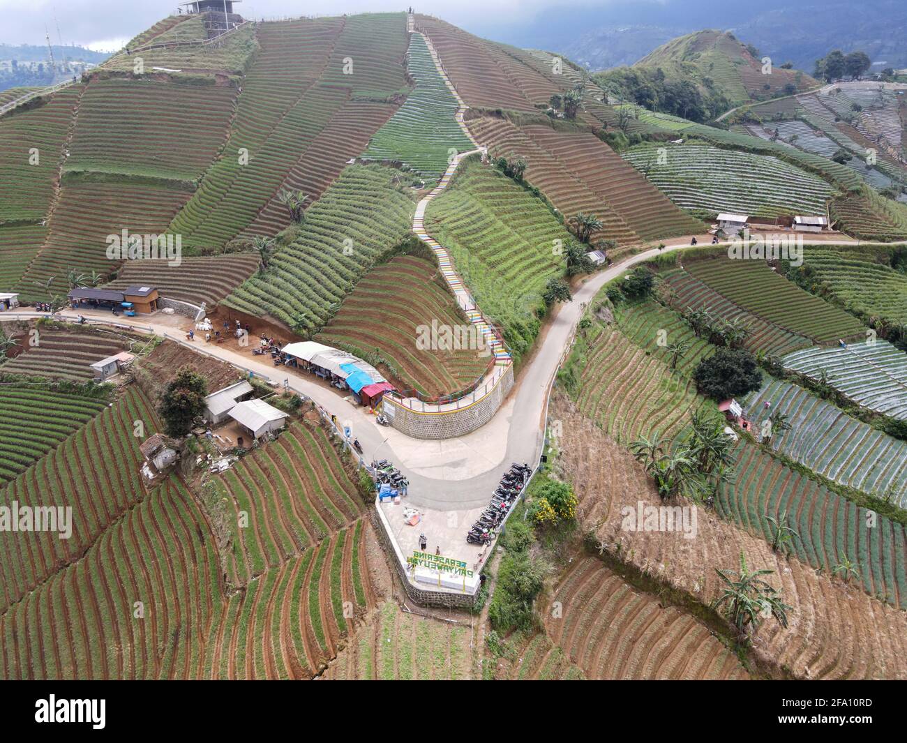 Aerial view of World heritage Panyaweuyan rice terraces in Majalengka ...