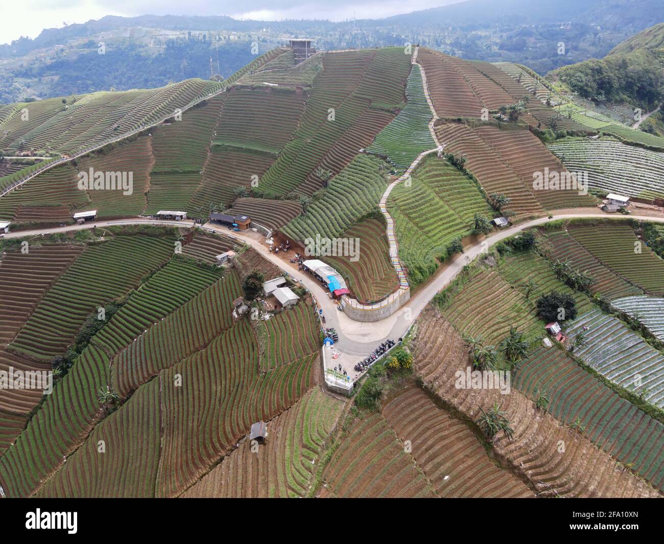 Aerial view of World heritage Panyaweuyan rice terraces in Majalengka ...