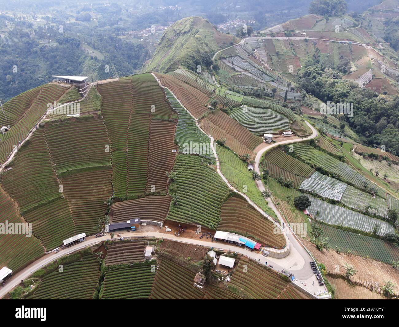 Aerial view of World heritage Panyaweuyan rice terraces in Majalengka ...