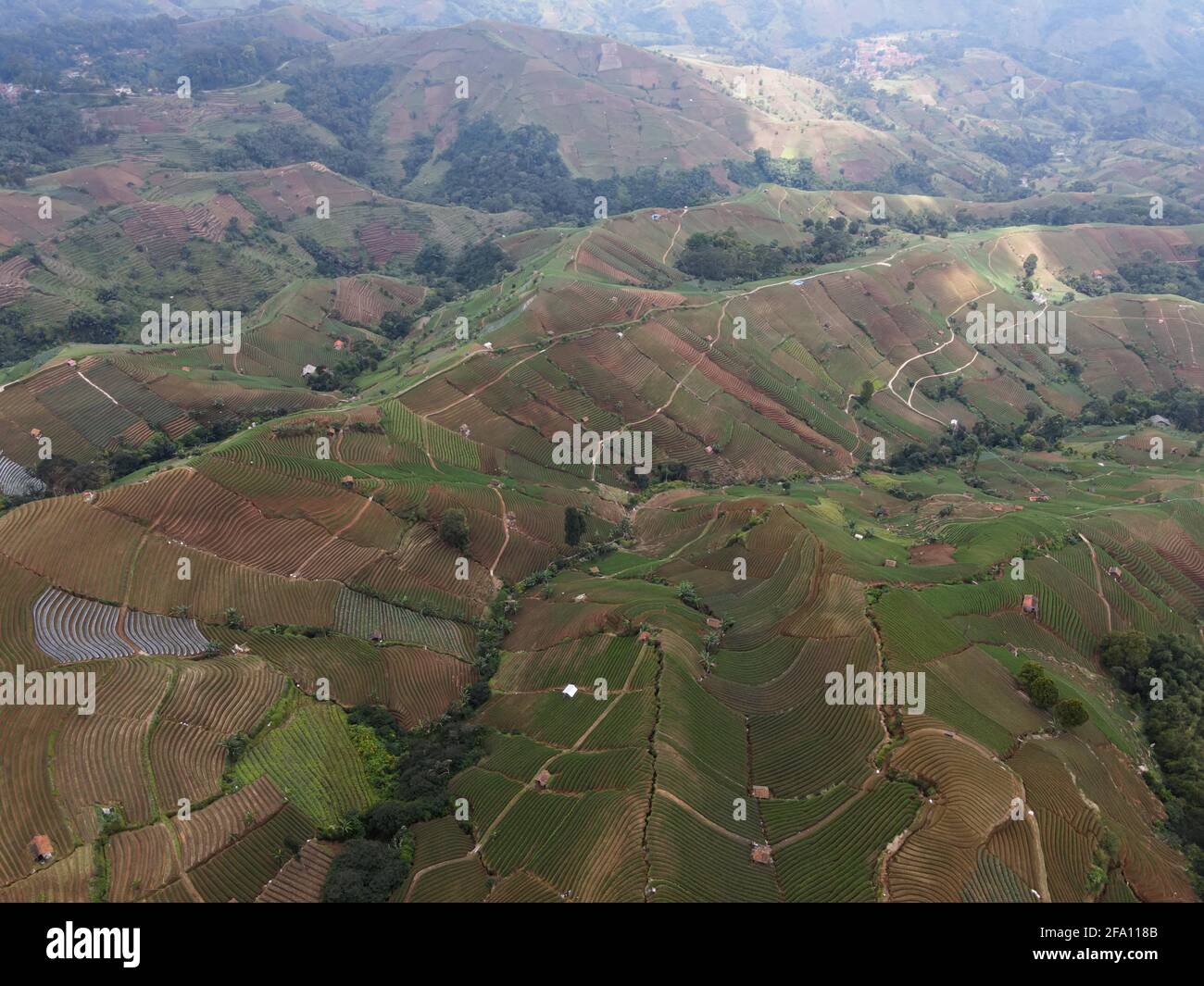 Aerial view of World heritage Panyaweuyan rice terraces in Majalengka ...
