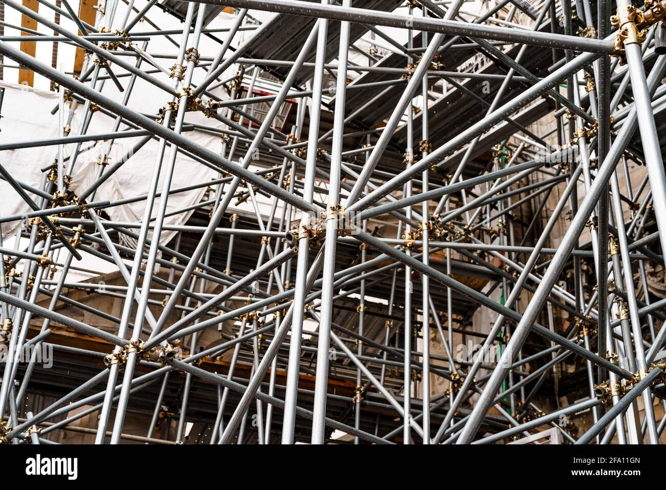 Scaffolding close-up on the background of the building. Side view Stock ...