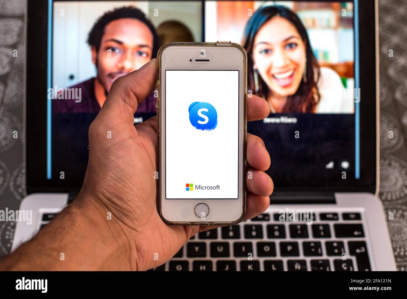 In this photo illustration a Skype app seen displayed on a smartphone ...