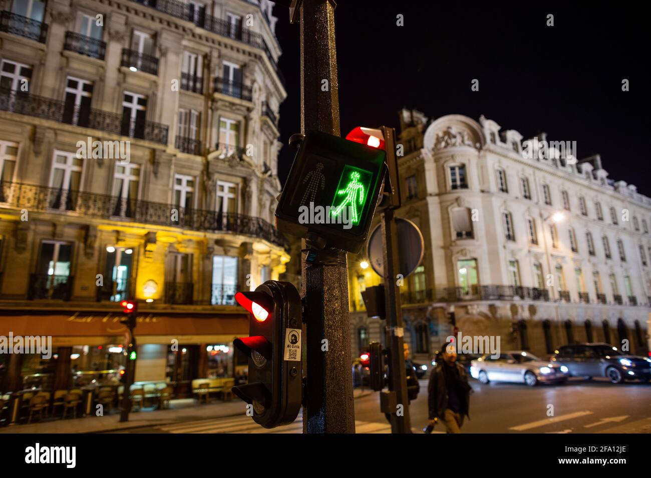 Paris, France, 1.11.2019 - Pedestrian traffic light green on street at ...