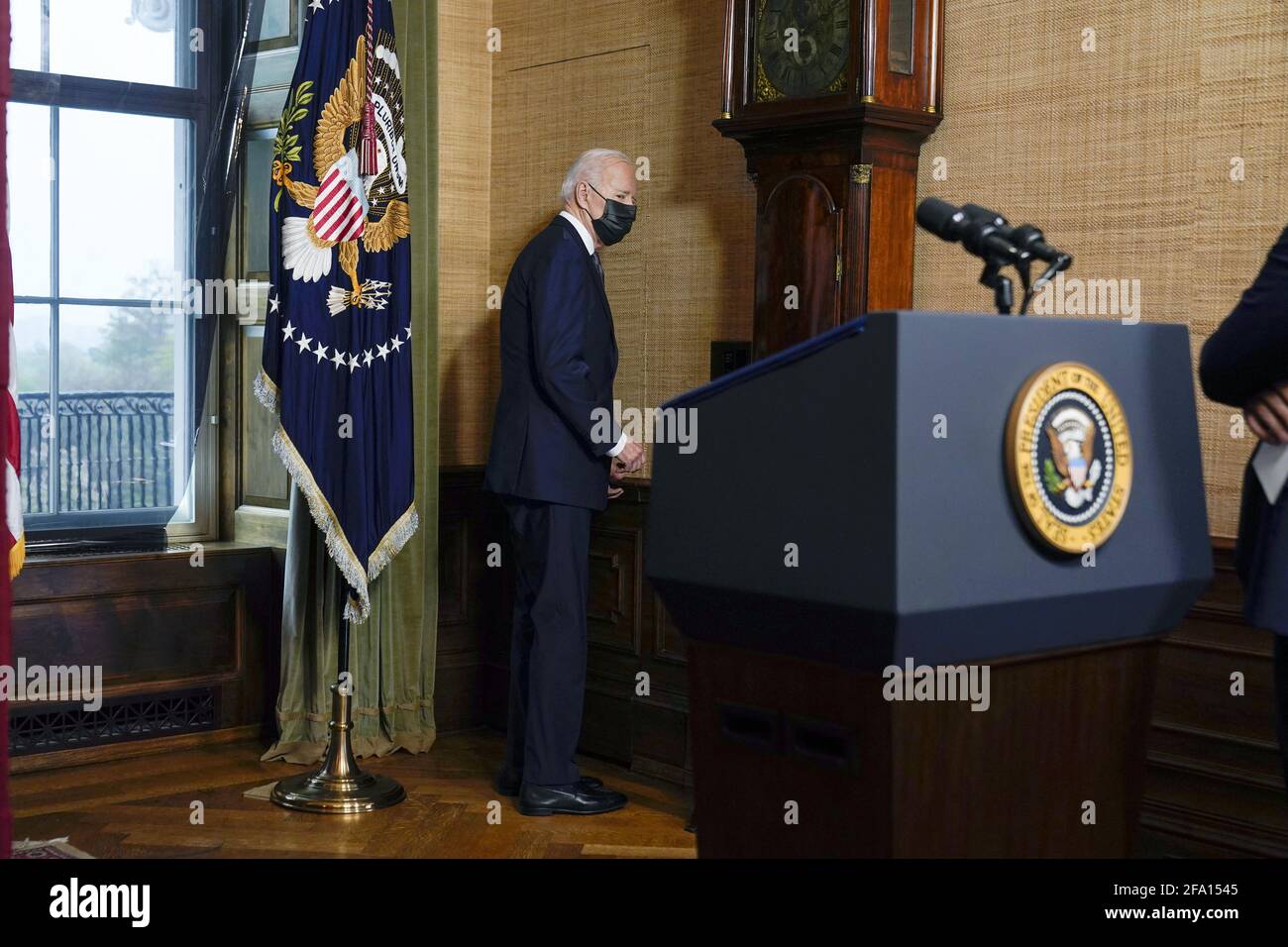 President Joe Biden leaves after speaking from the Treaty Room in the ...