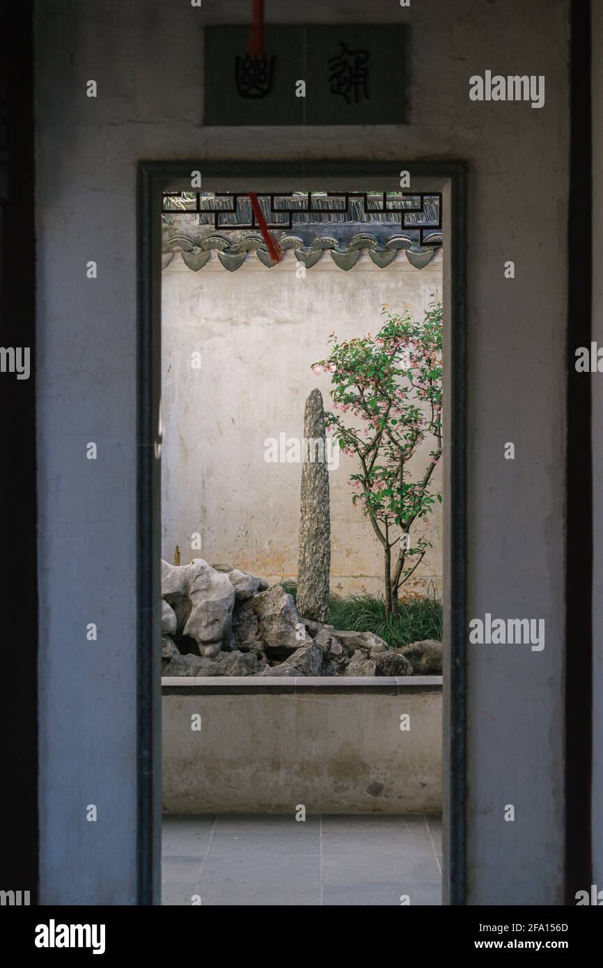 Landscape and buildings in Master of the Nets Garden, a classical ...