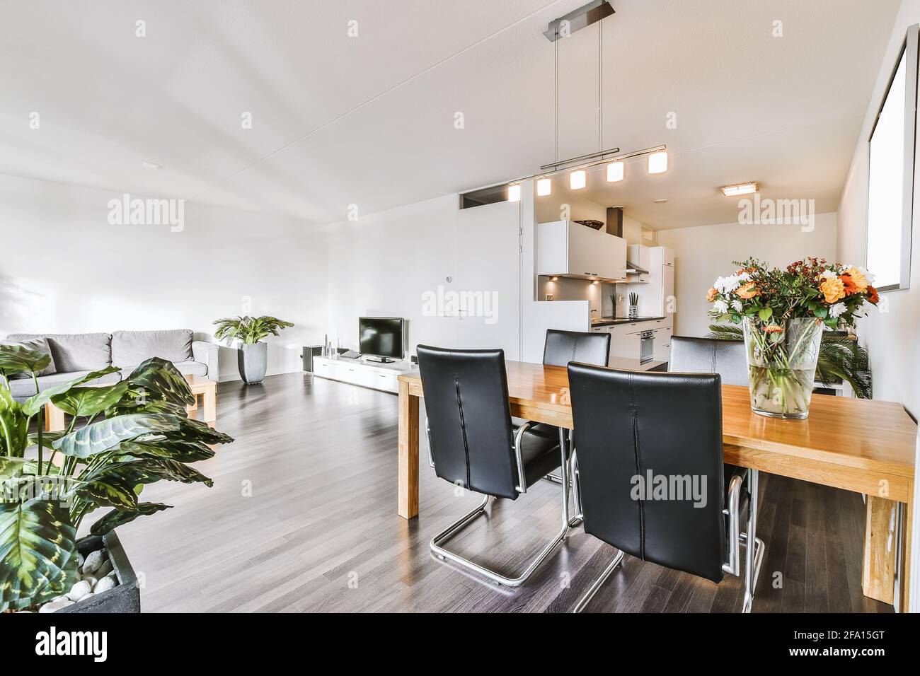 Spacious room with various areas Stock Photo - Alamy