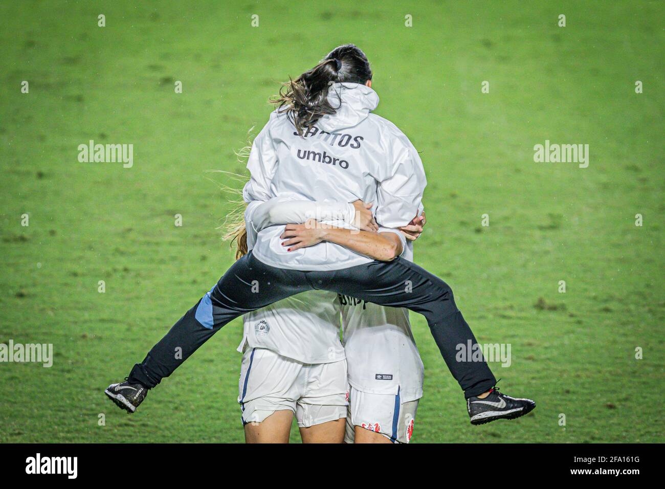 Santos, Brazil. 21st Apr, 2021. Players celebrate the victory in the ...
