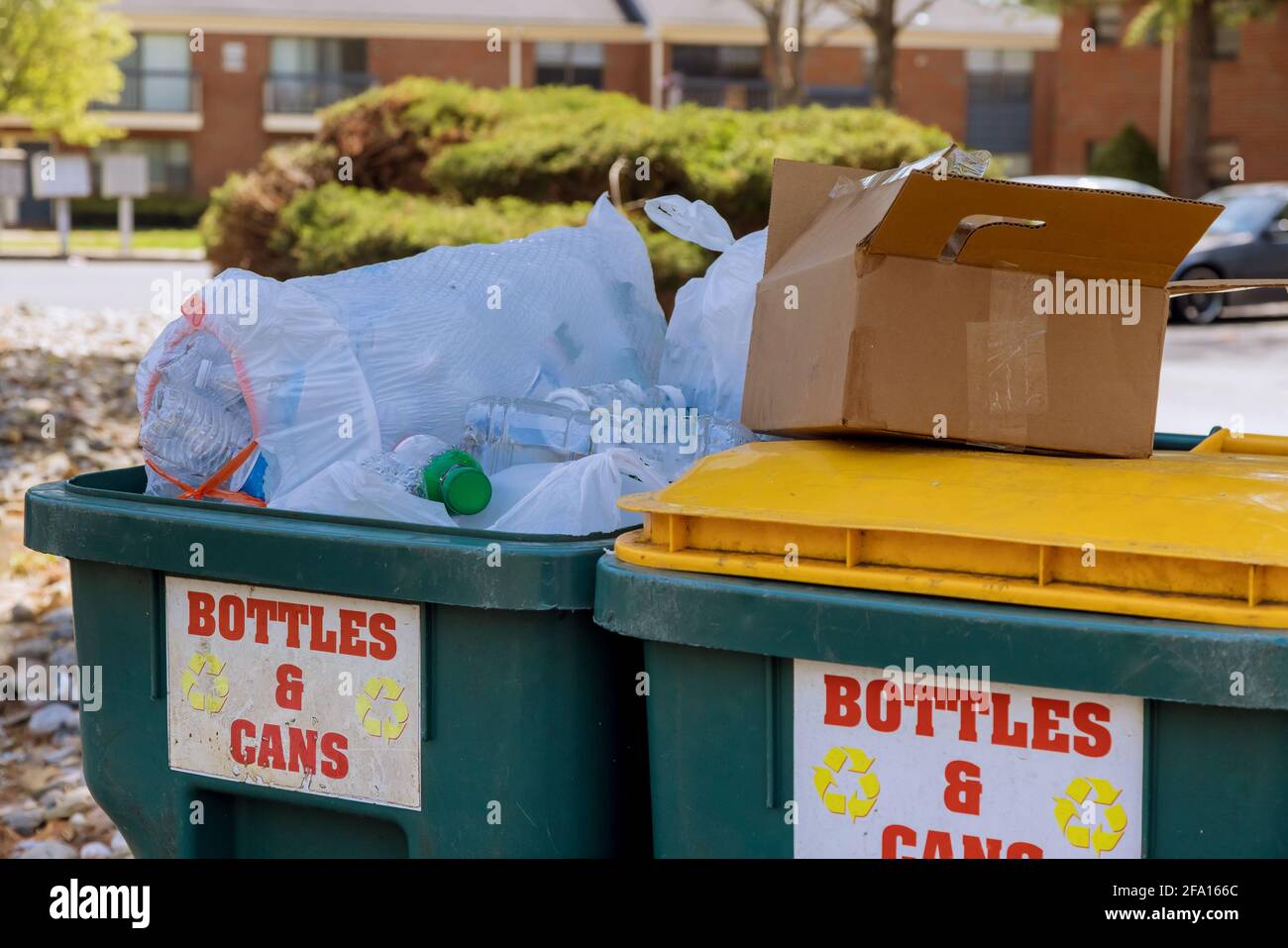Garbage containers near apartment building in district garbage bins to ...