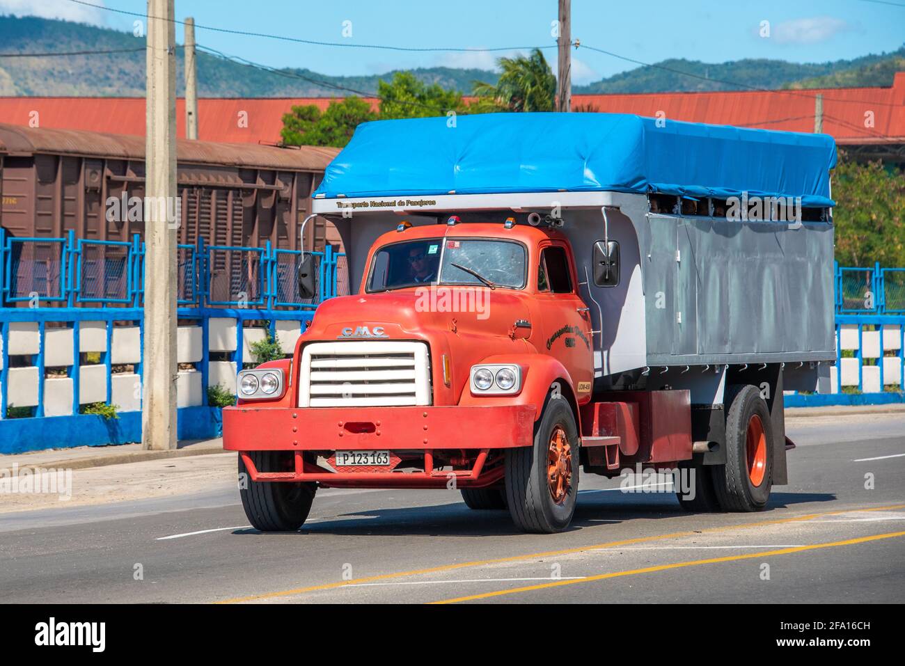 Urban passenger transportation using vintage American truck, Santiago ...