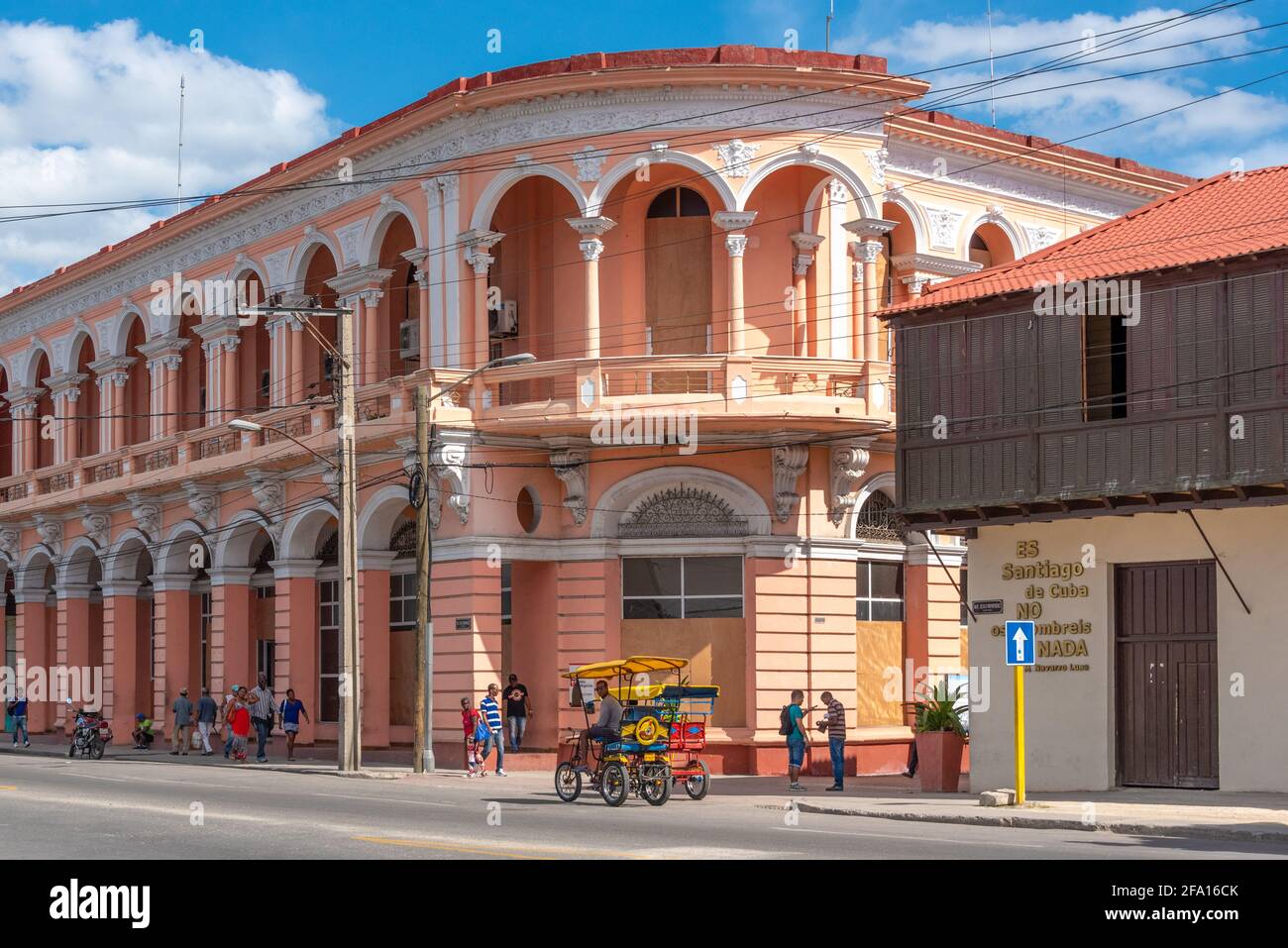 Facade of pink old building, Santiago de Cuba, Cuba Stock Photo - Alamy