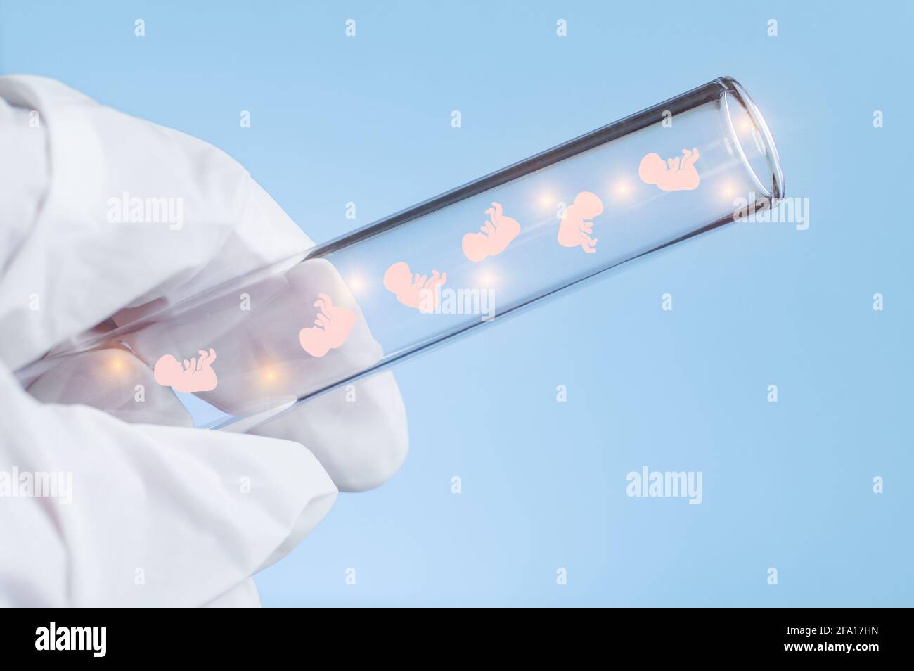 Medical laboratory. The doctor's gloved hand holds a test tube with ...